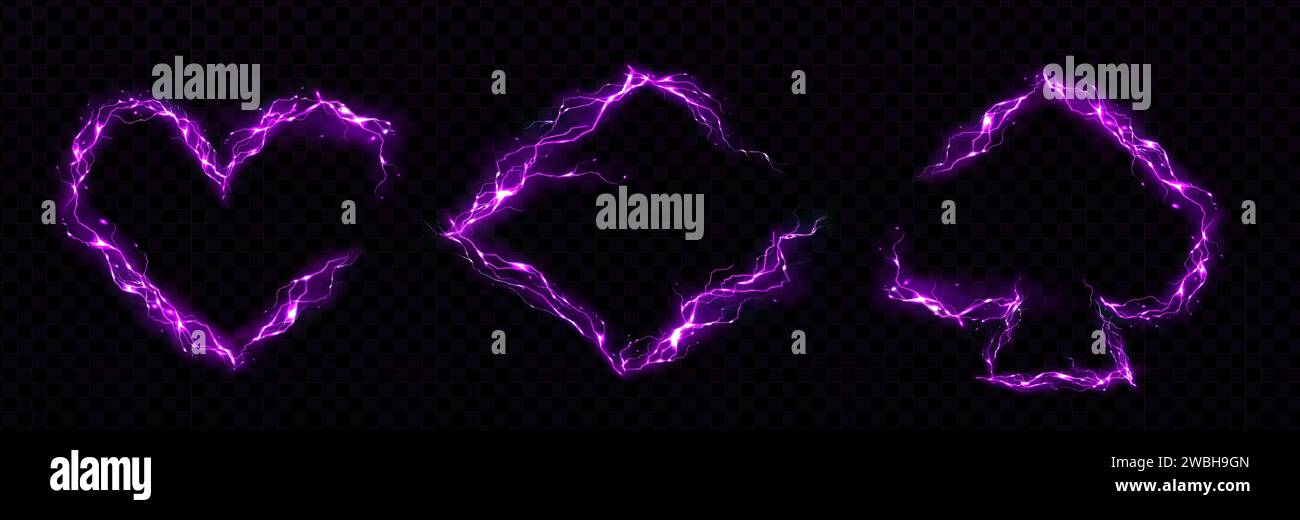 Purple lightning frames set isolated on transparent background. Vector ...
