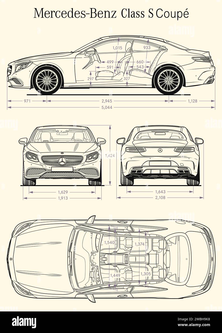 Mercedes Class S Coupe 2017 car blueprint Stock Vector Image & Art - Alamy