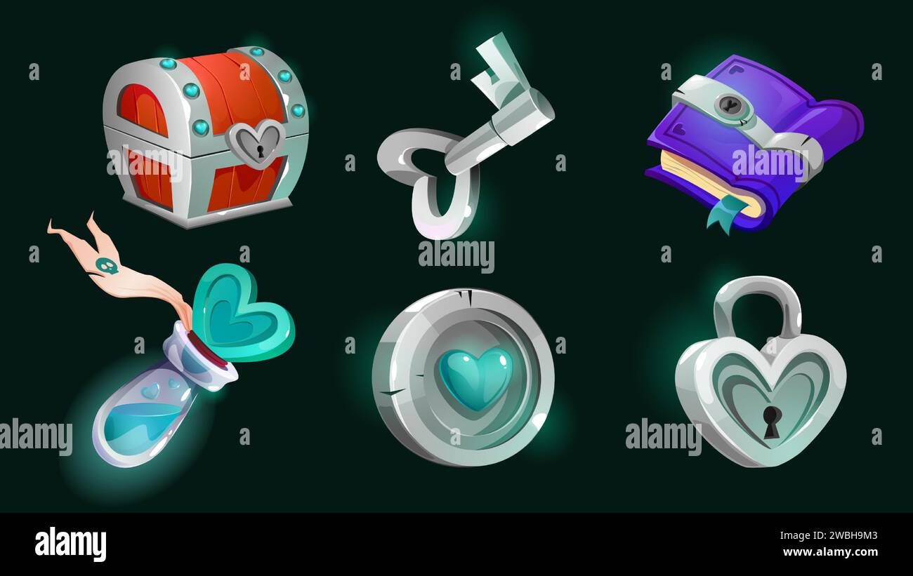 Magic game assets set isolated on black background. Vector cartoon ...