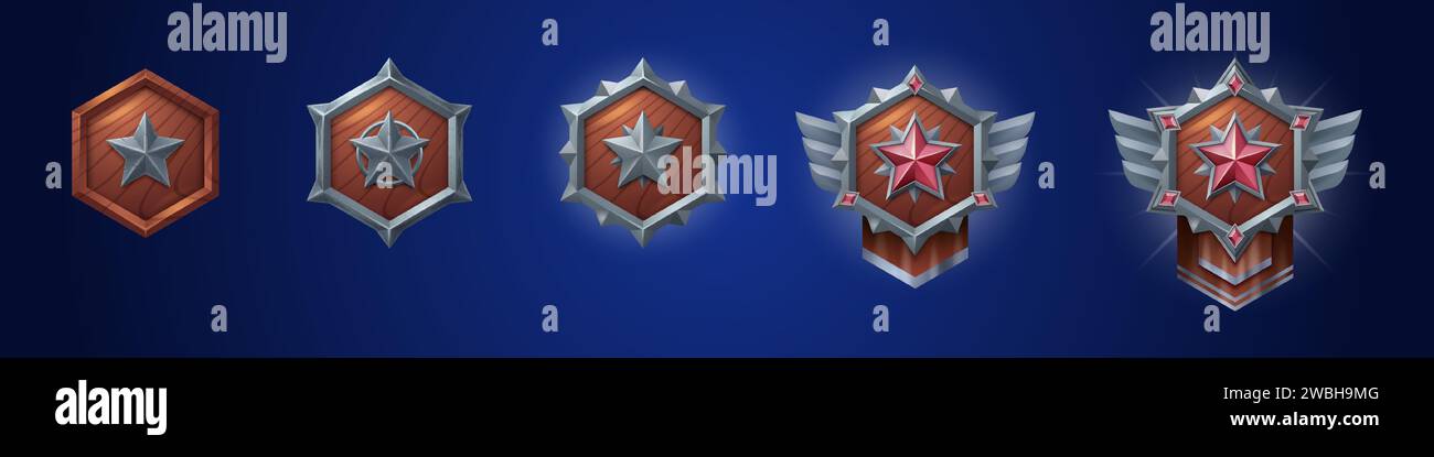 Military game rank shields set isolated on background. Vector realistic ...