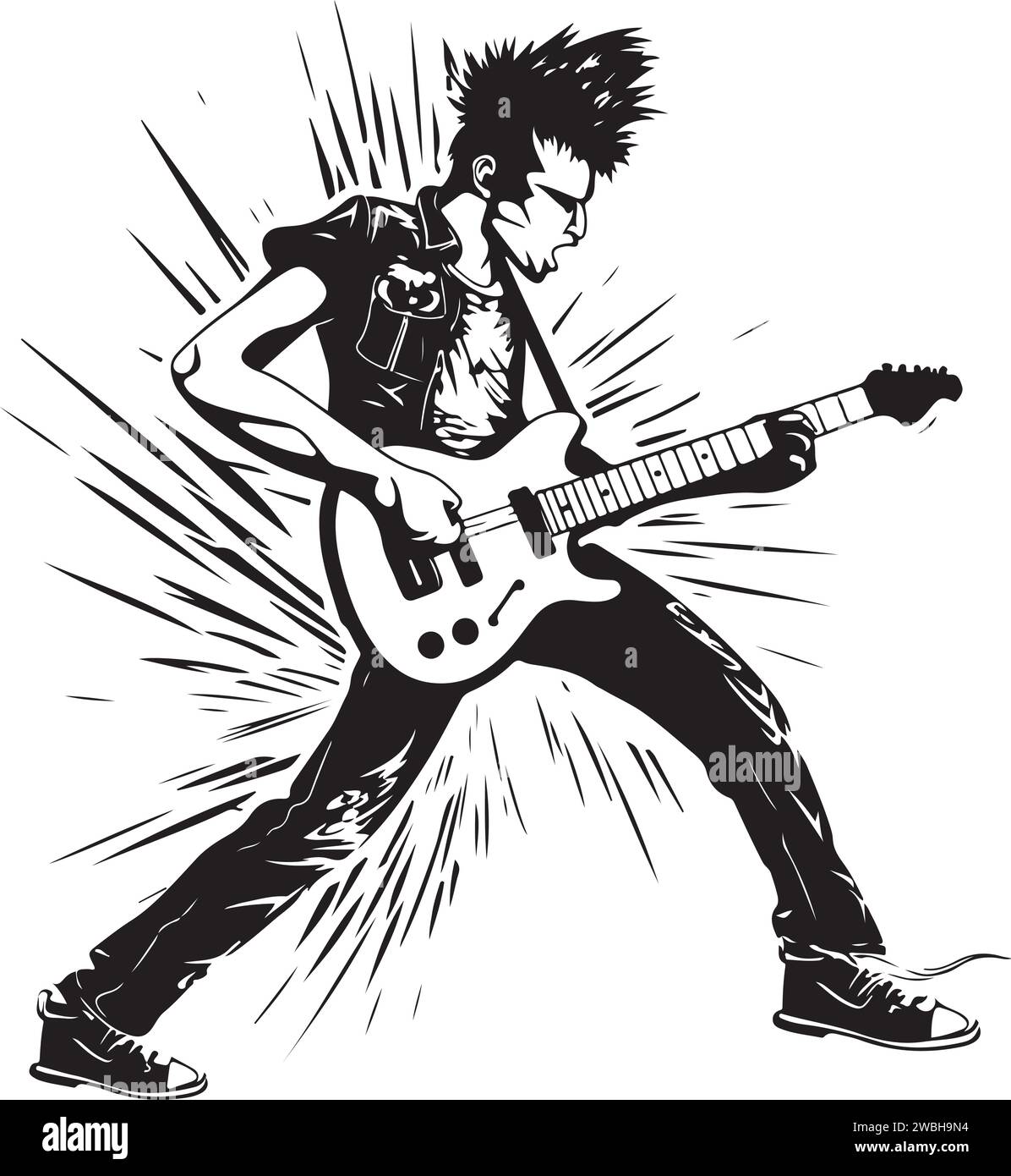 Man With Guitar Rock Star Punk Musician Artist Vector Illustration Stock Vector Image And Art