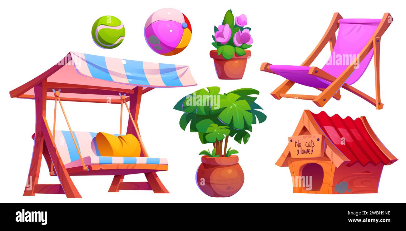 Home backyard garden furniture and elements. Cartoon vector ...