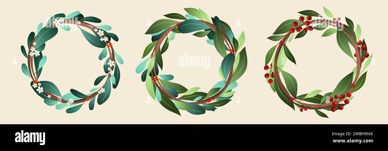 Floral wreath frames set isolated on background. Vector cartoon ...