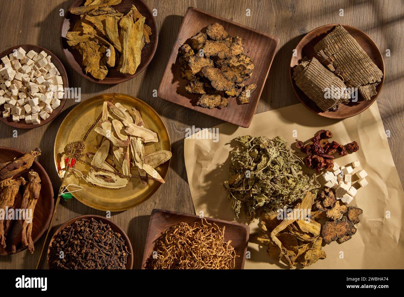Concept of healthy life with many types of traditional Chinese medicine ...