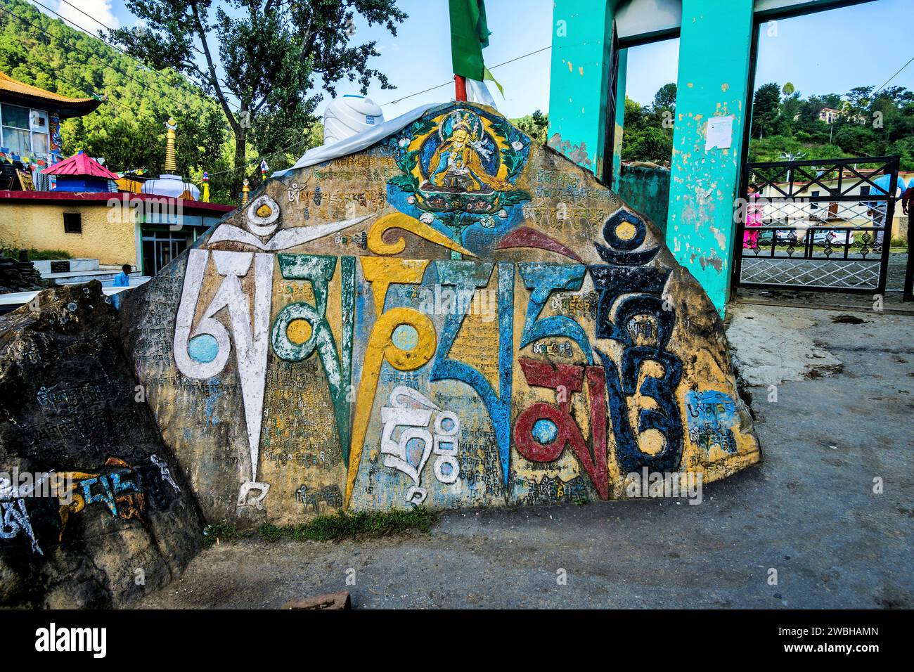 Buddhist chant on stone, Nyingmapa Gompa Monastery, Rewalsar, Nagar ...