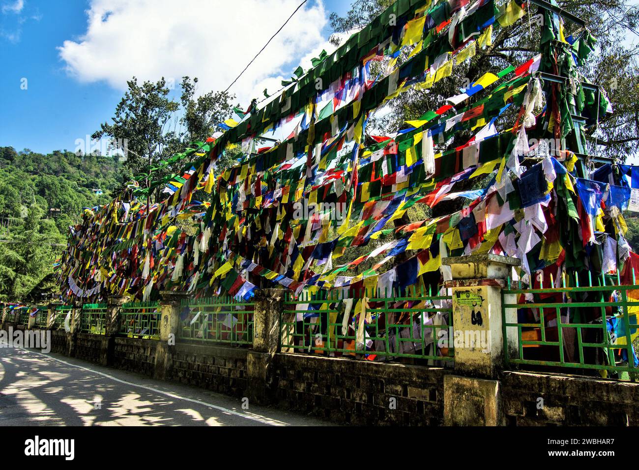 Prayer flags outside Drikung Kagyu Gompa Buddhist Monastery, Wongmin ...