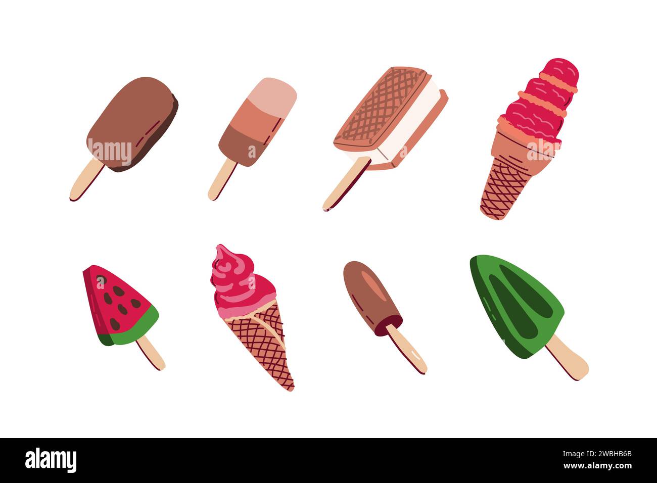 set of 8 ice cream icons isolated in cartoon style. Vector illustration ...