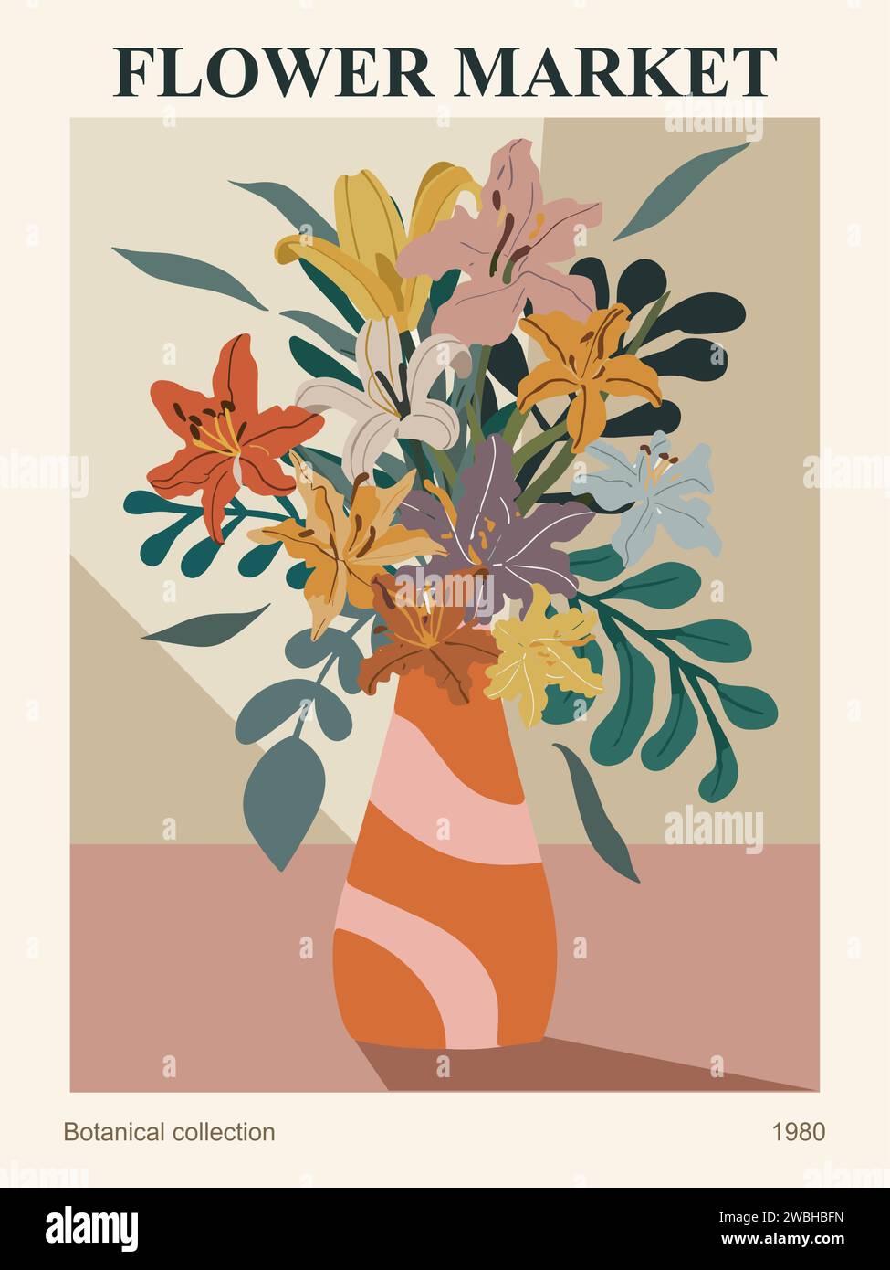 Abstract Flower Market poster with Lily flowers Stock Vector Image ...