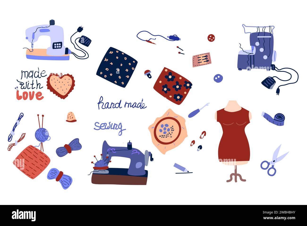 big set of sewing equipment icons isolated. Vector illustration in Hand ...