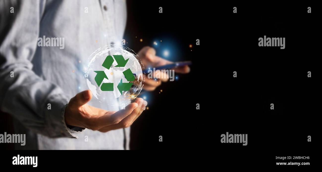 Recycle symbol on earth background The concept of maximizing resource ...