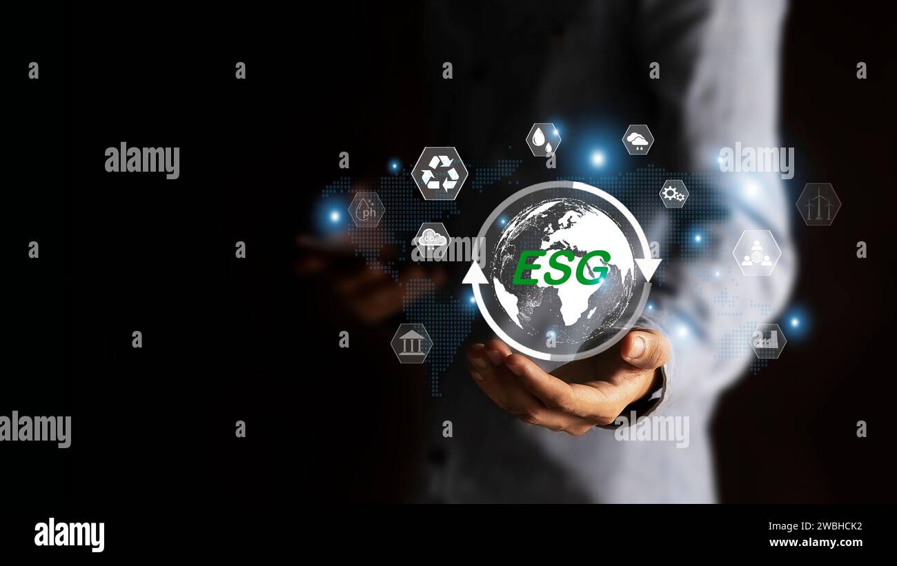 Green forest icons with environment icons of esg, co2, and net zero ...