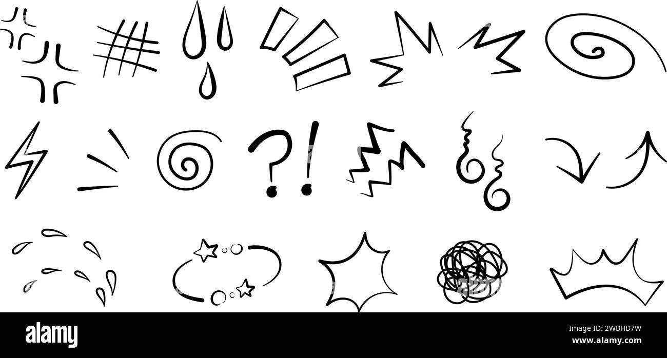 Manga or anime comic emoticon element graphic effects hand drawn doodle ...