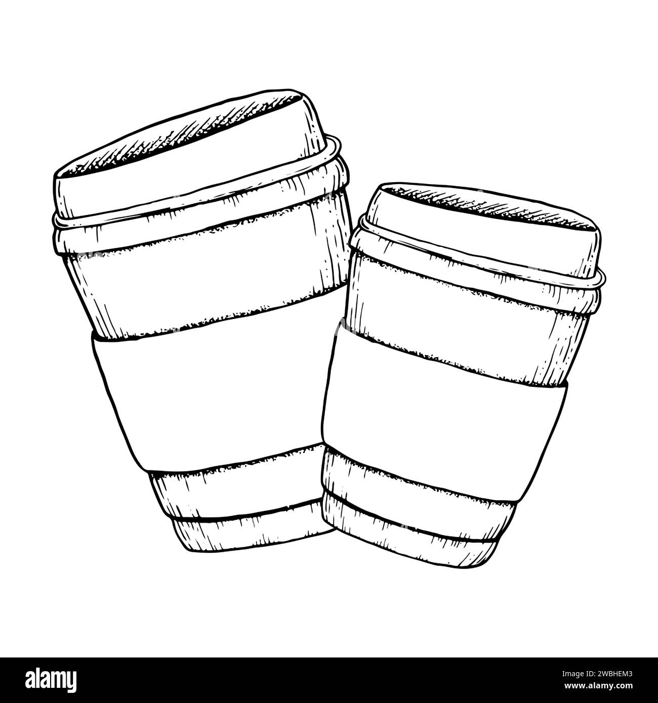Takeaway coffee cups template vector black and white illustration for ...