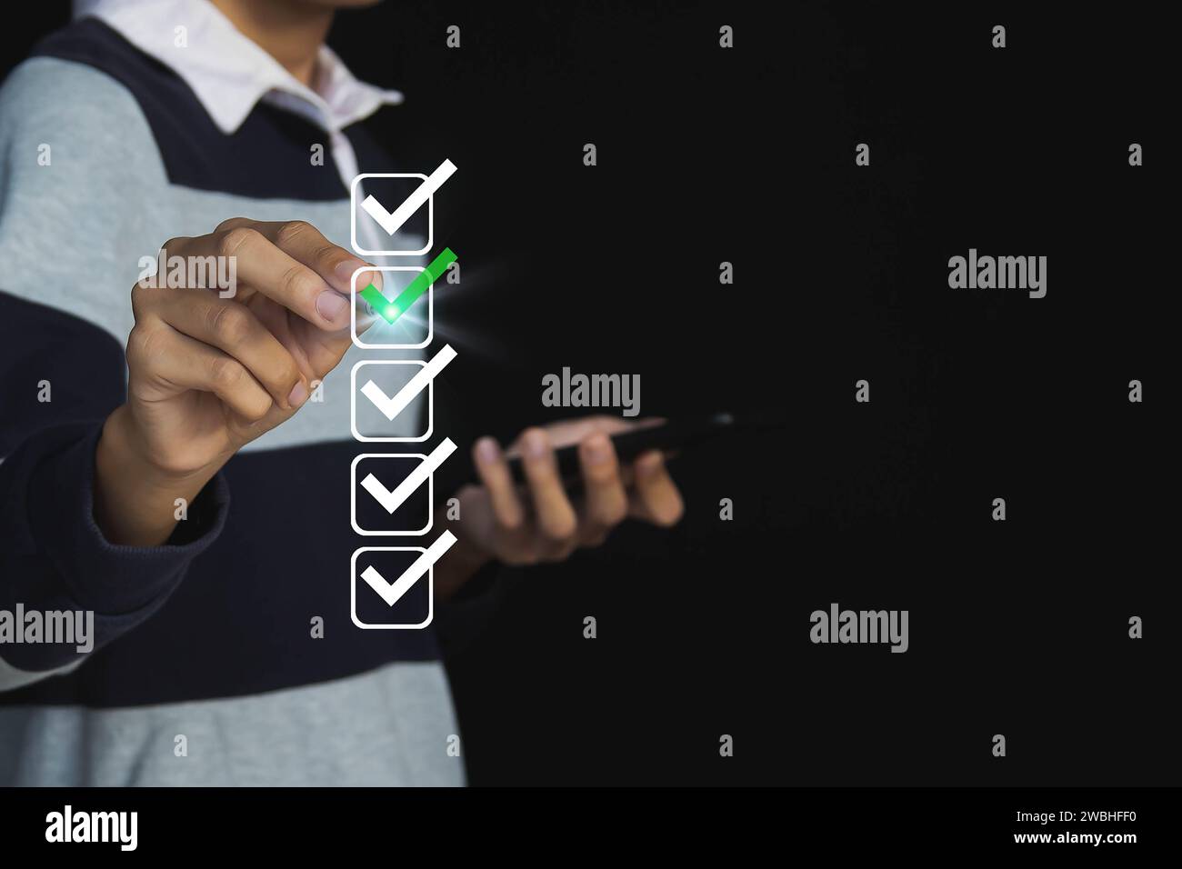 Businessman making correct marks, marks for checklist, document quality ... Businessman making correct marks, marks for checklist, document quality ...
