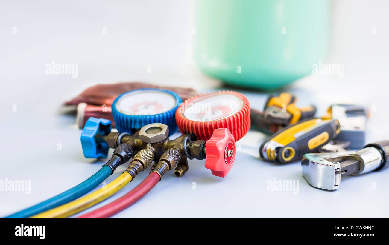 Tools for air conditioning repair and maintenance Stock Photo - Alamy