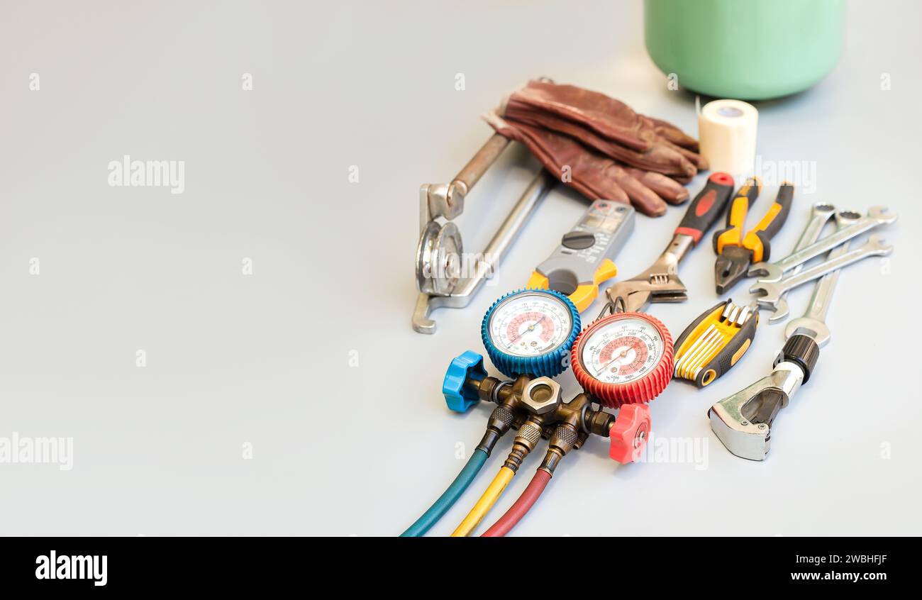 Tools for air conditioning repair and maintenance Stock Photo - Alamy