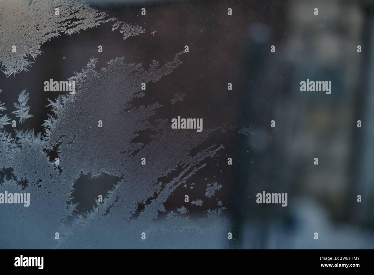 The abstract creation of window frost on window glass. Ornamental ...