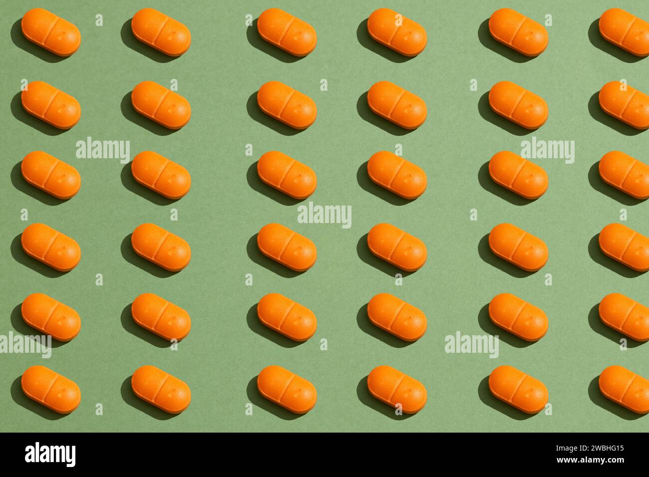 Close-up, macro view of orange color medical drugs vitamin, antibiotic ...