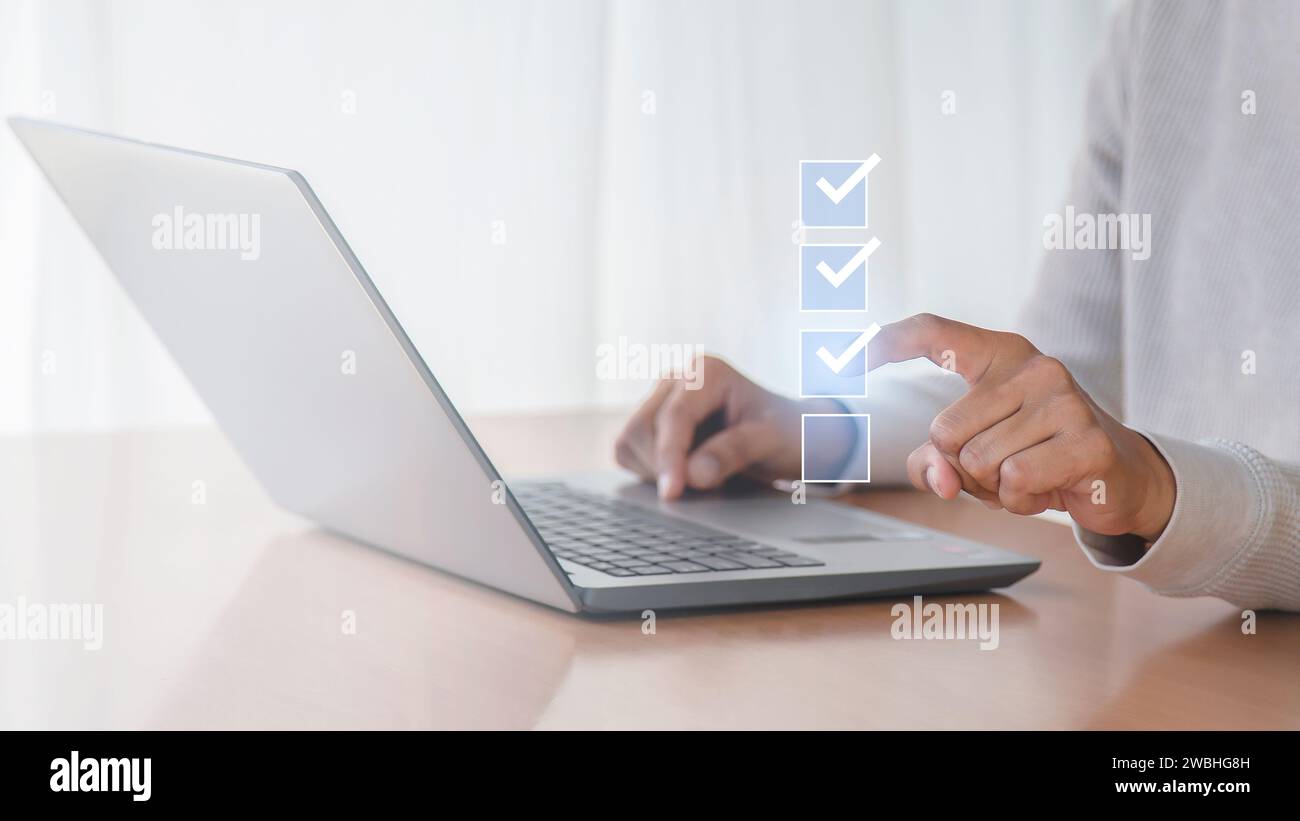 Businessman making correct marks, marks for checklist, document quality ... Businessman making correct marks, marks for checklist, document quality ...