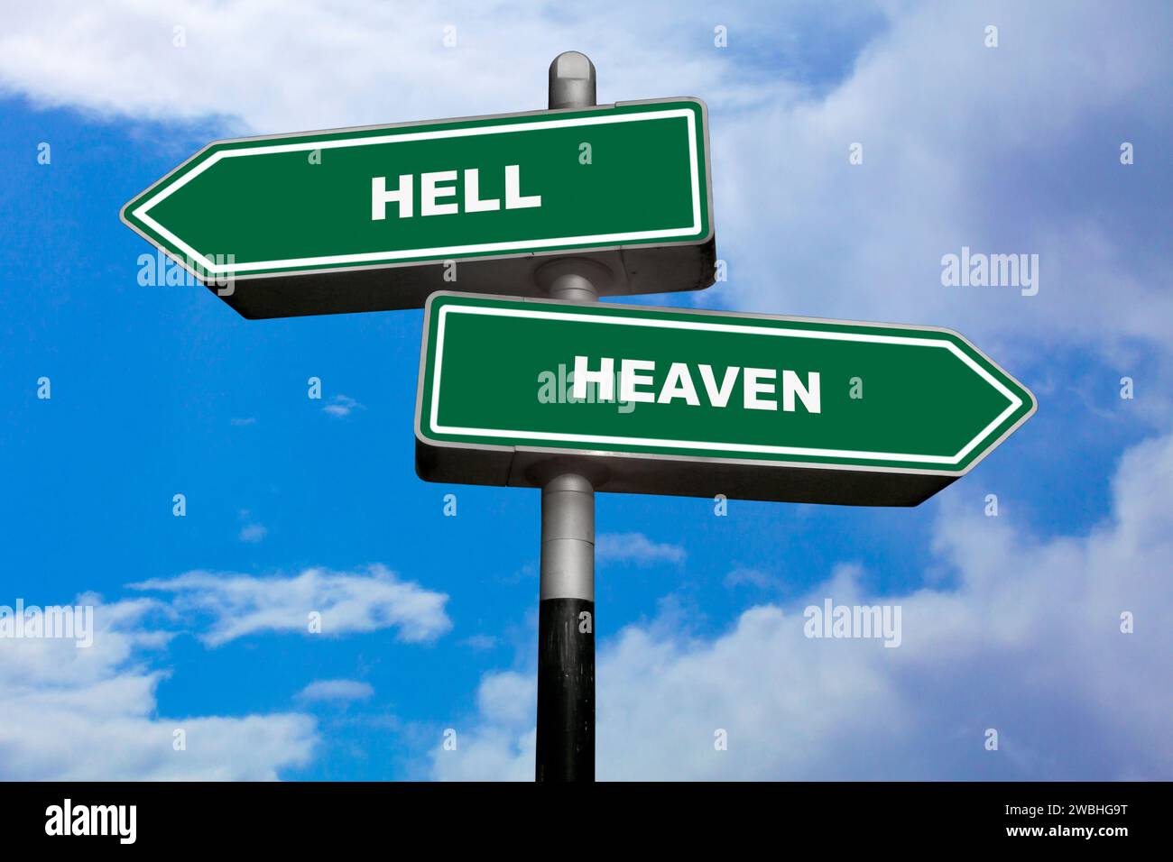Two direction signs, one pointing left (Hell), and the other one ...