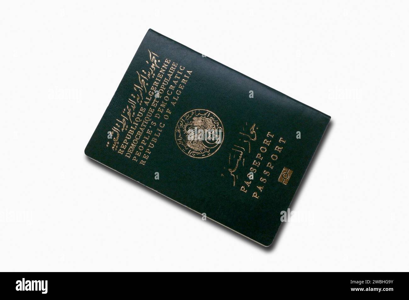 Close-up on an Algerian passport isolated on a white background Stock ...