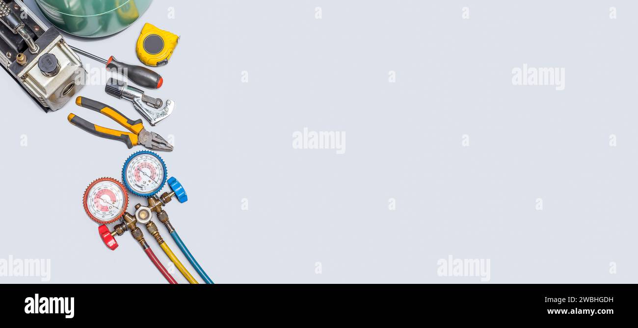 Tools for air conditioning repair and maintenance Stock Photo - Alamy