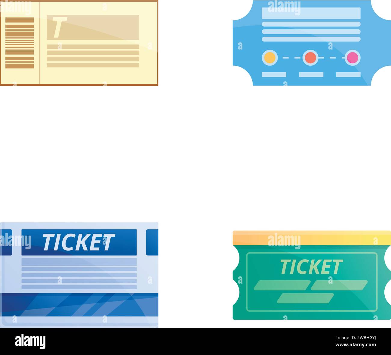 Bus ticket icons set cartoon vector. Various paper bus pass. Public ...