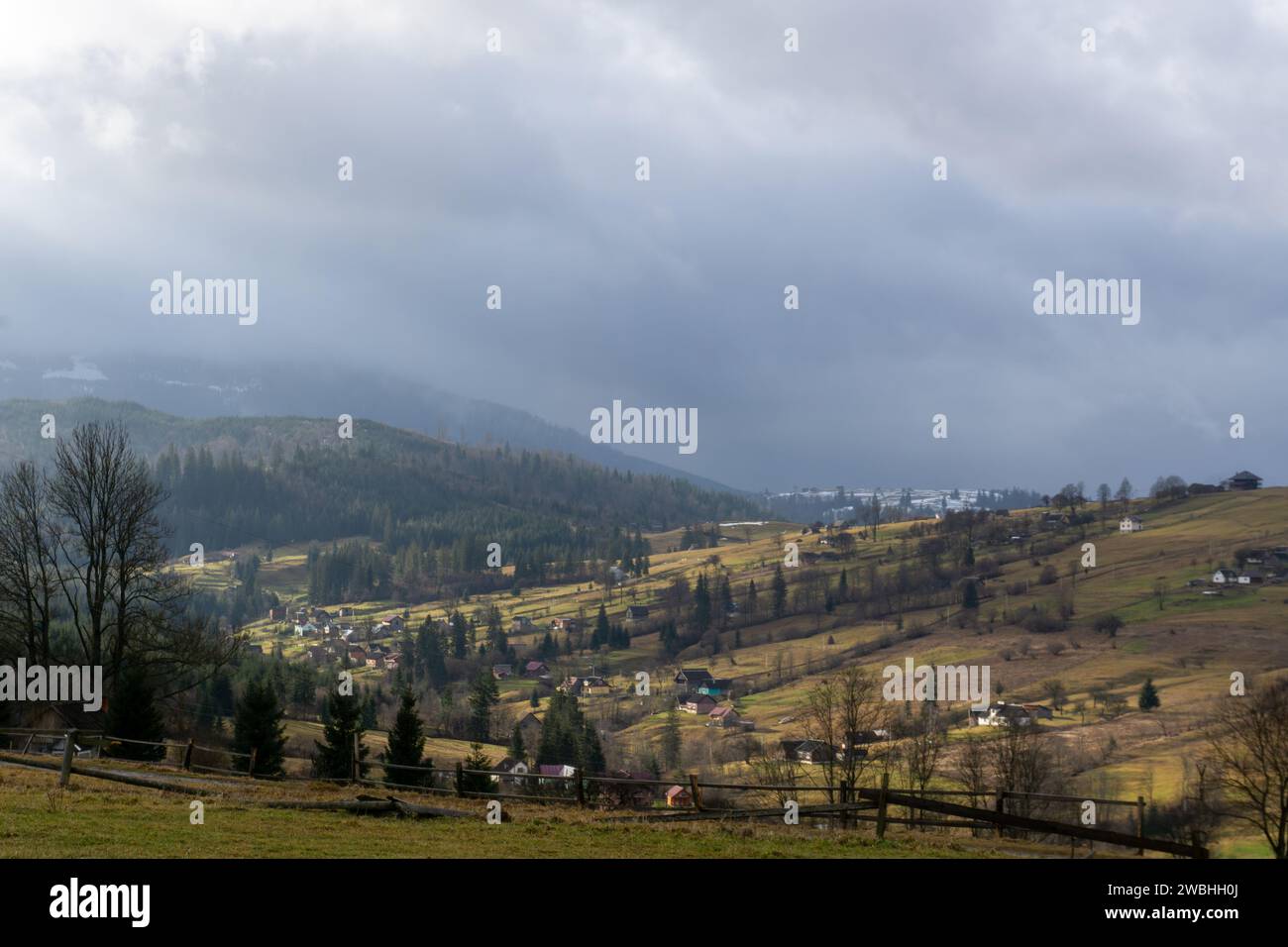 Snowless winter in Carpathian mountain. In nature Stock Photo - Alamy