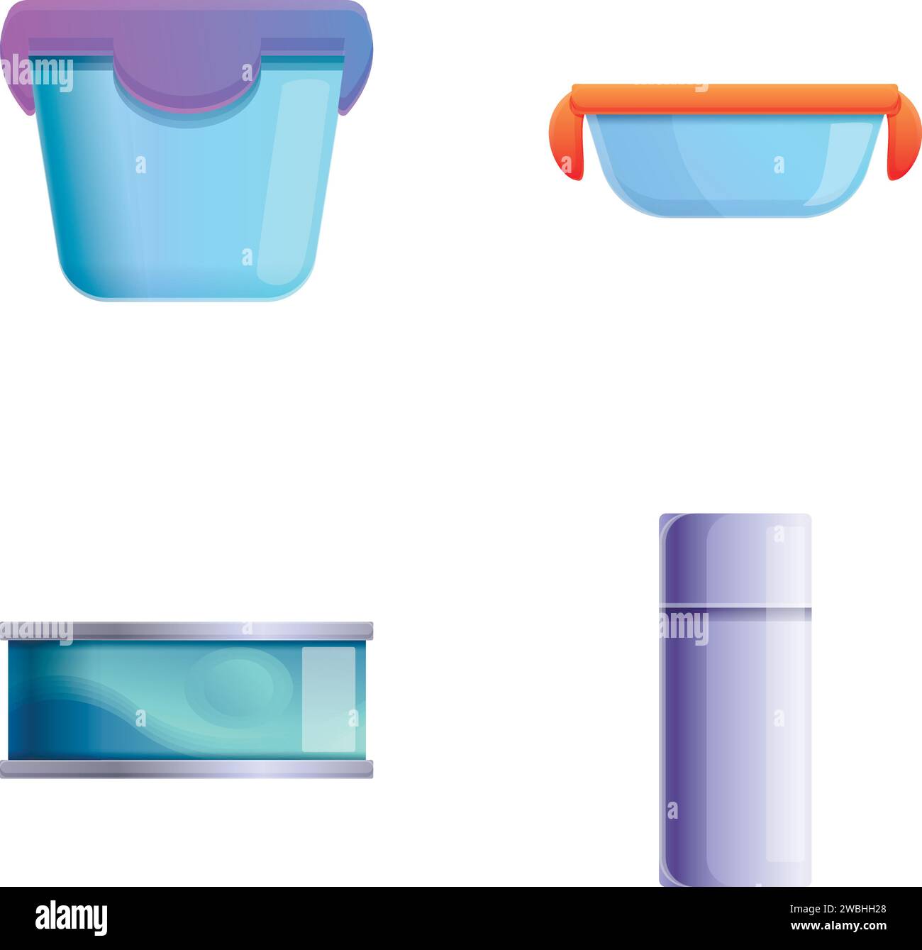 Food container icons set cartoon vector. Various product storage ...