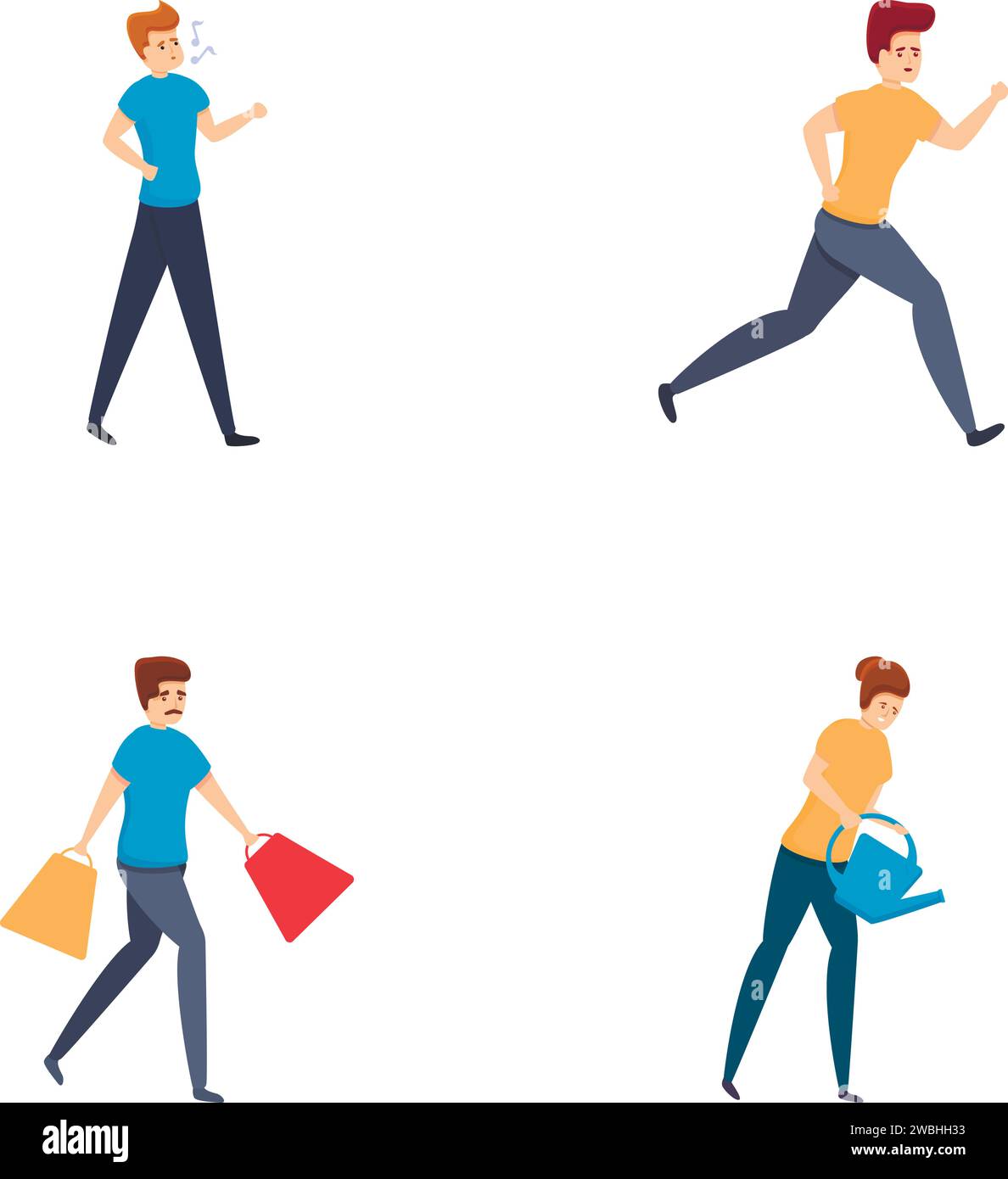 Occupation icons set cartoon vector. Man and woman busy with different ...