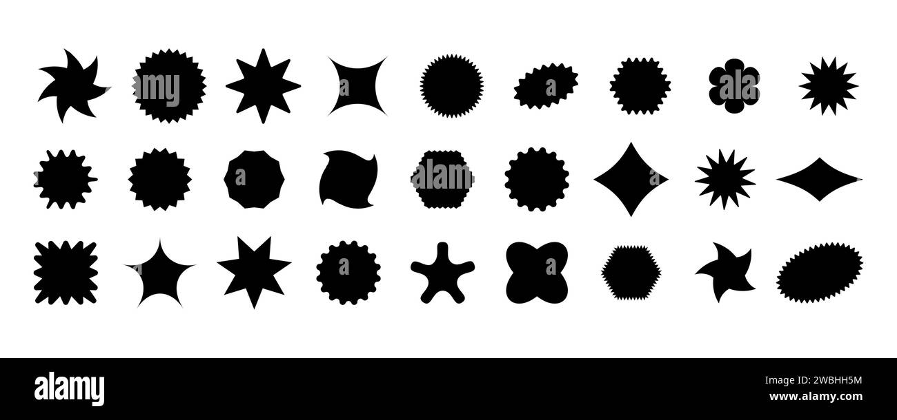 Collection of black starburst shapes. Design elements for promo advertising campaign. Vector ...