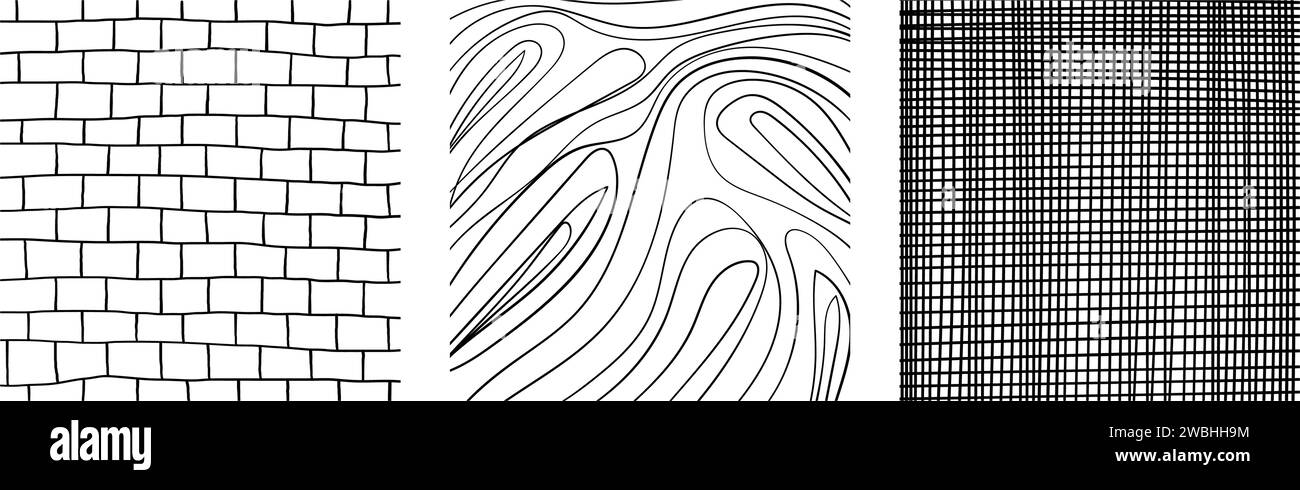 Line texture set with different hand drawn squares patterns. Pencil ...