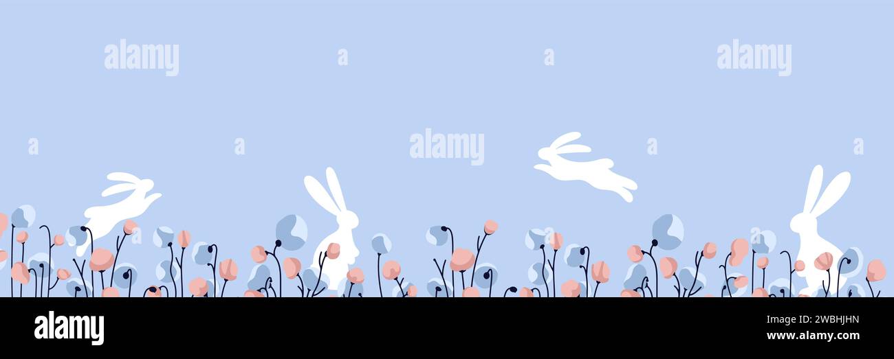 Easter background with spring flowers and rabbits Stock Vector Image ...