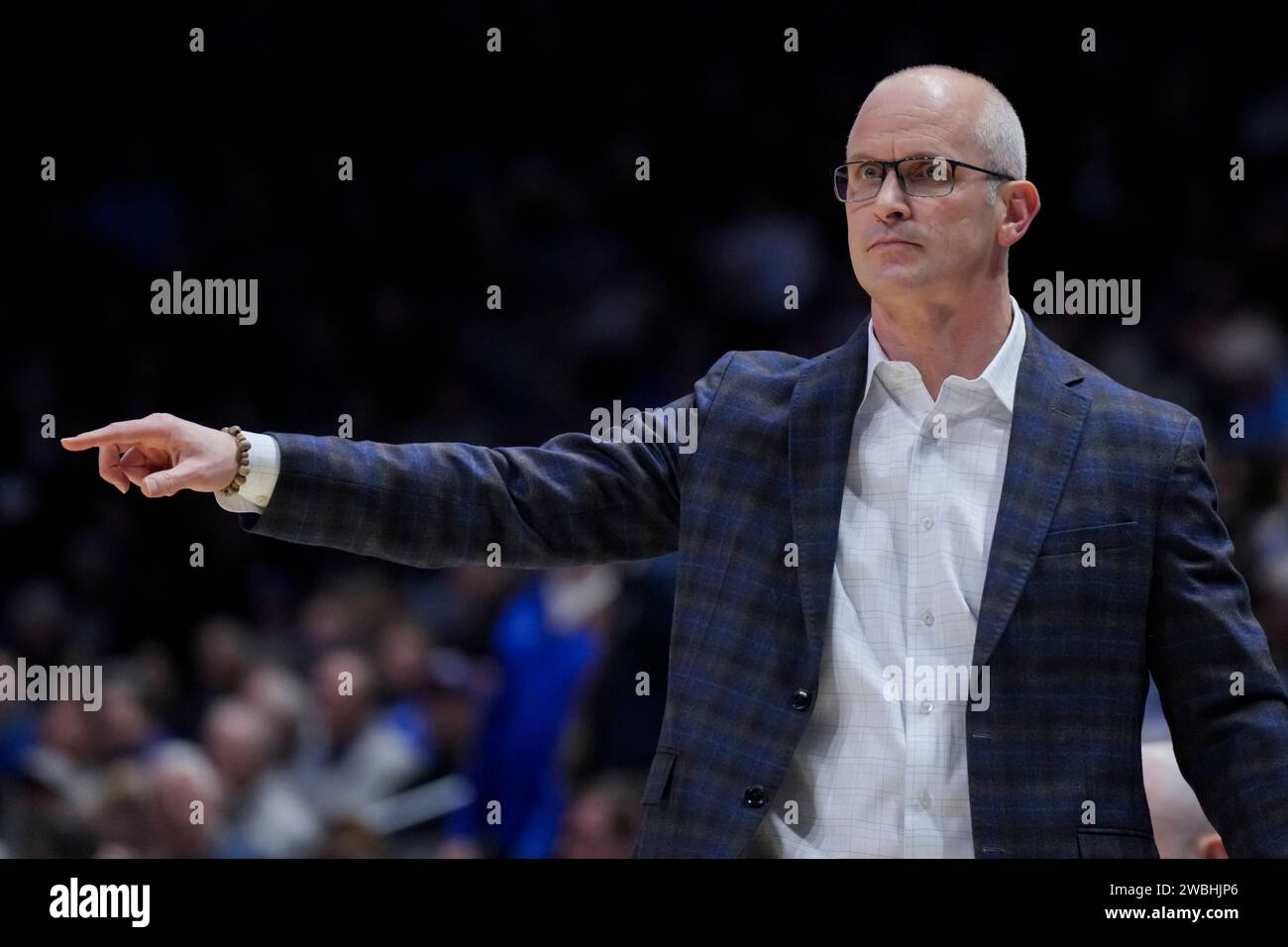 UConn head coach Dan Hurley works the sideline during an NCAA college ...