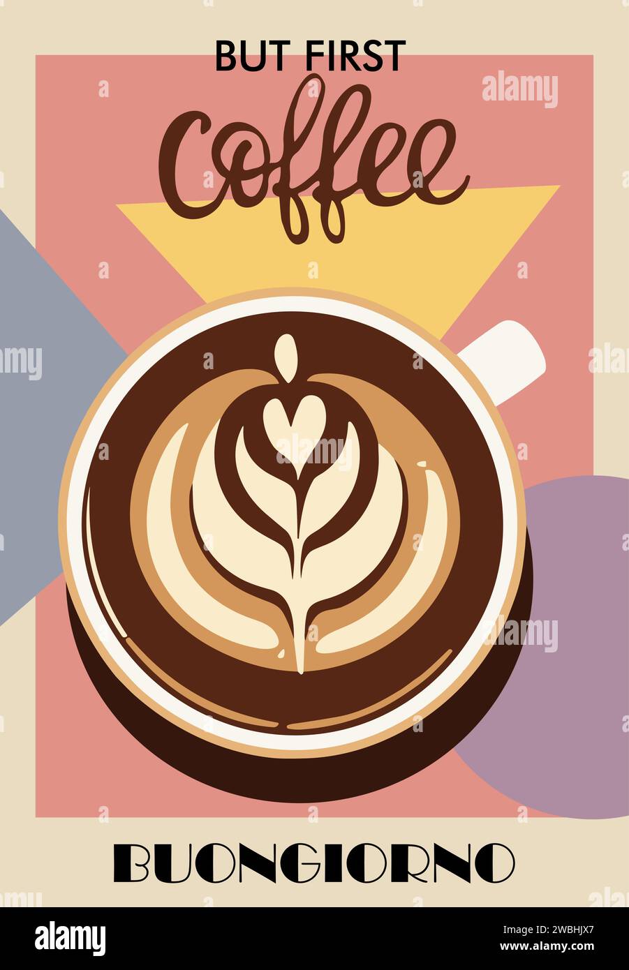 Coffee poster design with cappuccino cup top view Stock Vector Image ...
