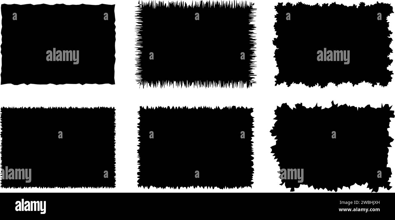 Jagged rectangle. Black simple shape. Rectangle paper template jagged ...