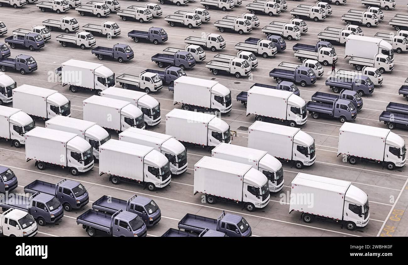 Aerial photo shows the cars parking at BYD new energy commercial ...