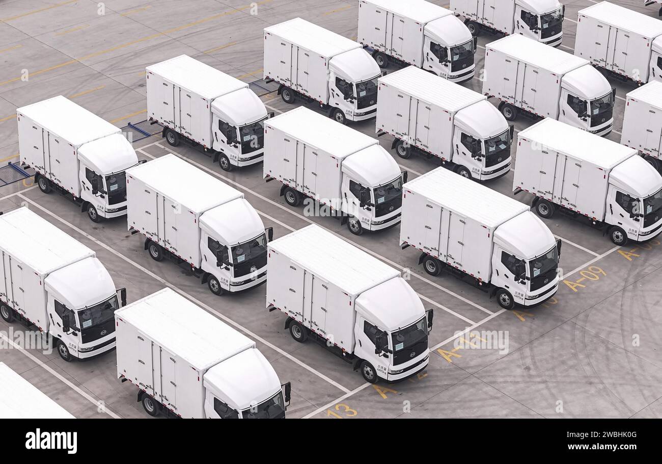 Aerial photo shows the cars parking at BYD new energy commercial ...