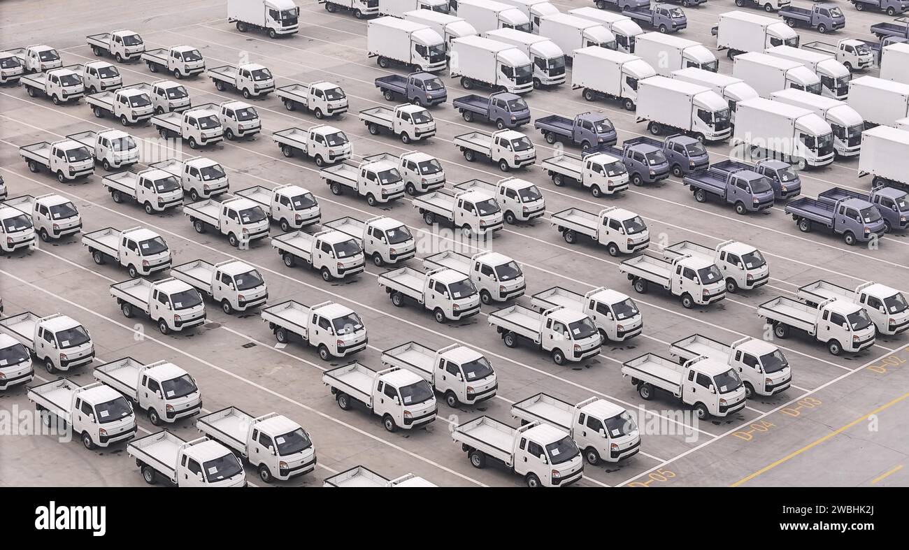 Aerial photo shows the cars parking at BYD new energy commercial ...