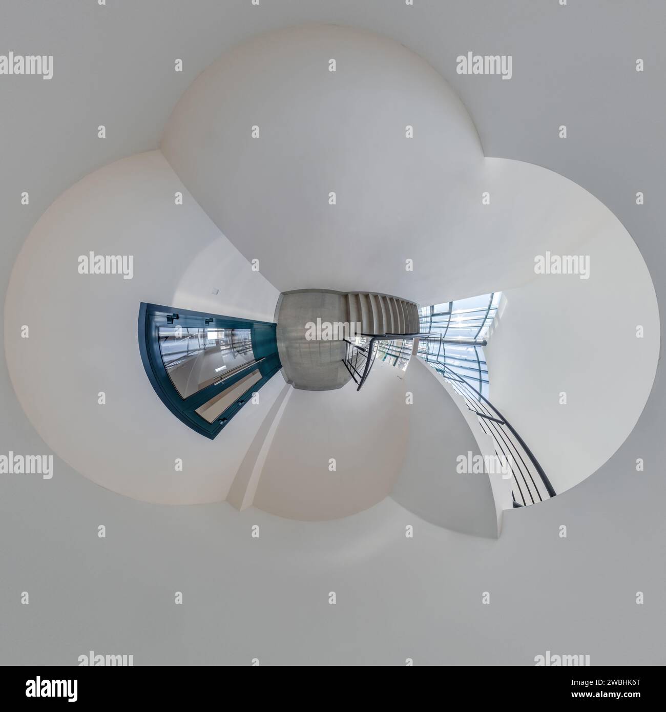 abstractly twisted into a spherical 360 panorama interior of a modern ...