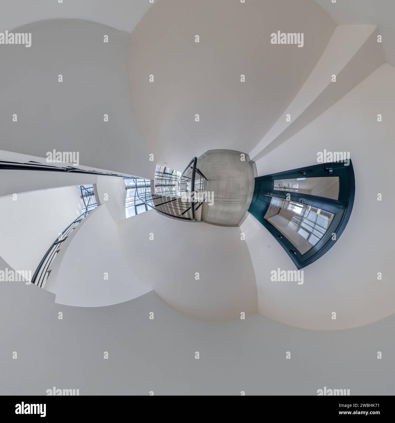 abstractly twisted into a spherical 360 panorama interior of a modern ...