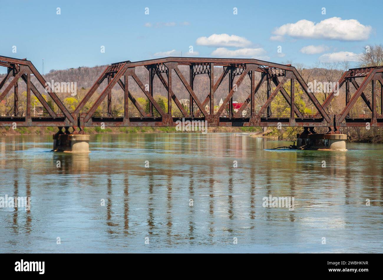 The Train trestle bridge across the Allegheny River, Warren, PA Stock ...