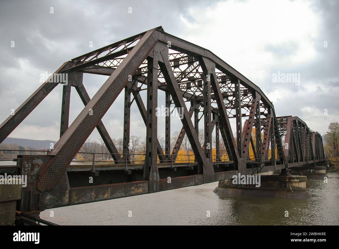 The Train trestle bridge across the Allegheny River, Warren, PA Stock ...