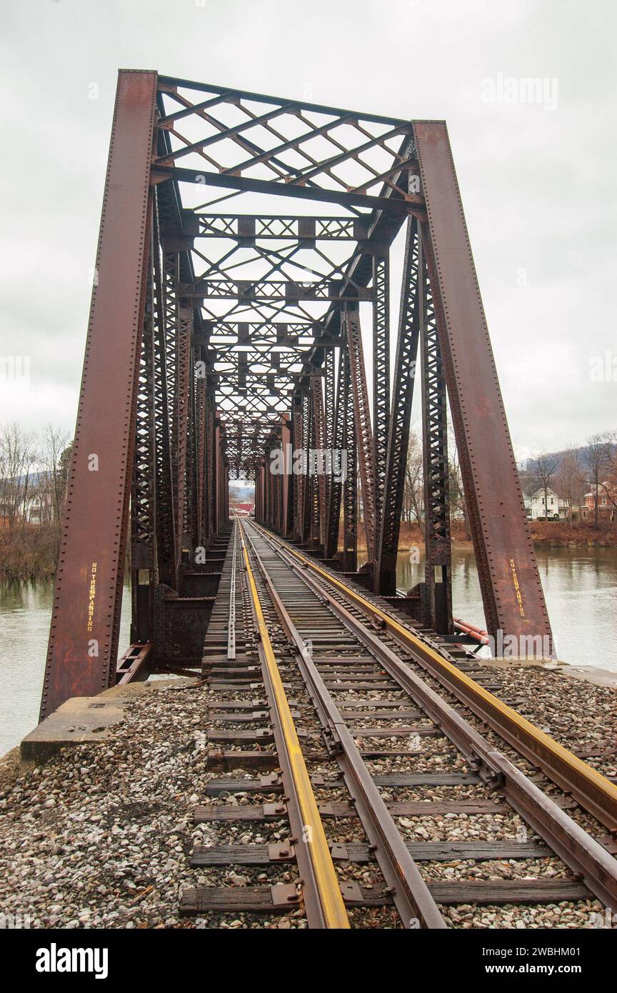 The Train trestle bridge across the Allegheny River, Warren, PA Stock ...