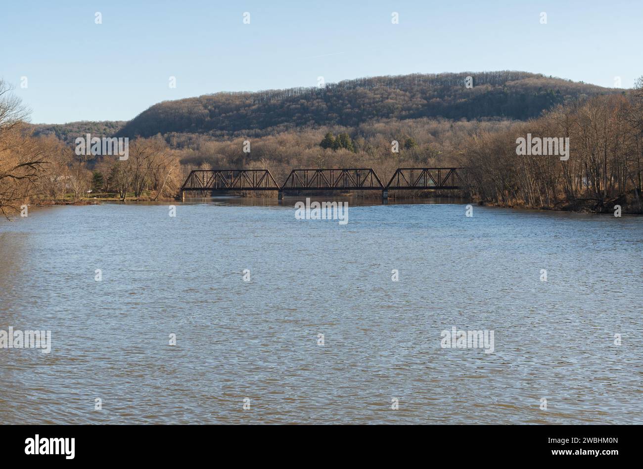 The Train trestle bridge across the Allegheny River, Warren, PA Stock ...