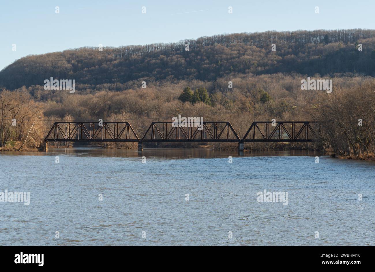 The Train trestle bridge across the Allegheny River, Warren, PA Stock ...