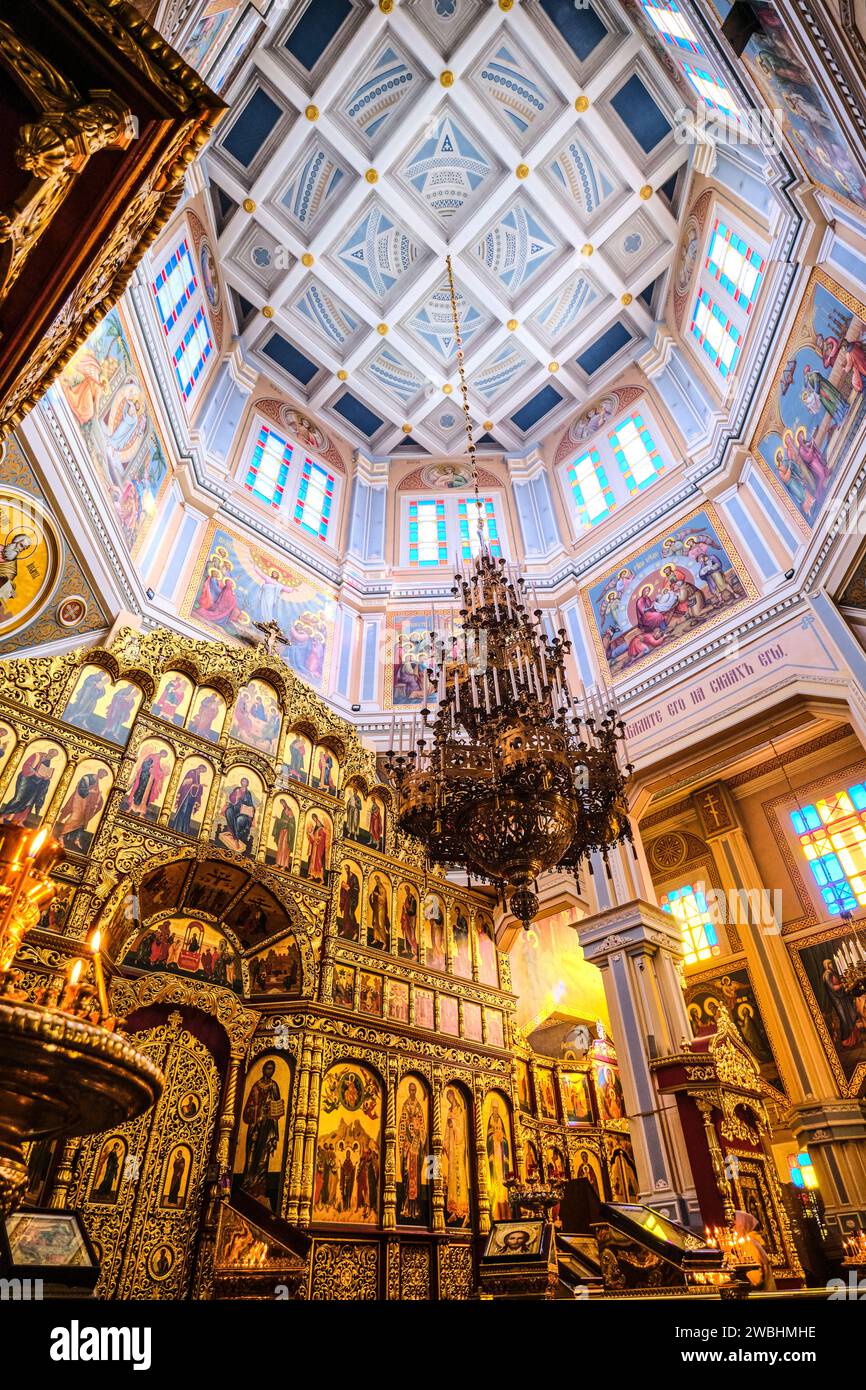 A view of the gold altar with soaring, white interior dome ceiling that ...