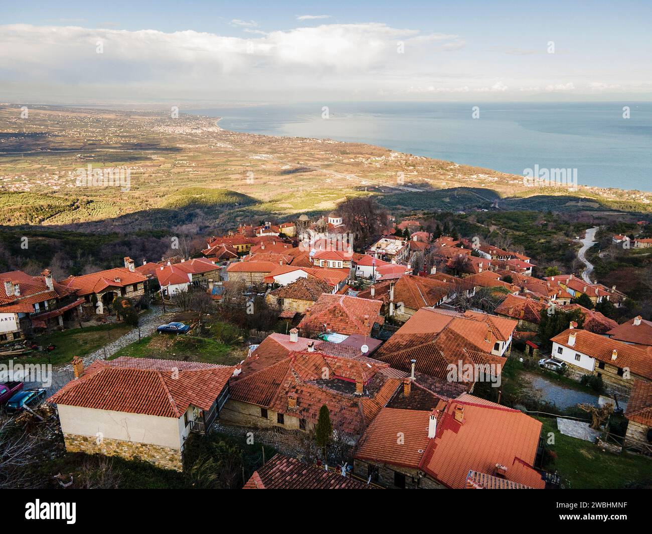 Aerial view of Palaios Panteleimonas traditional village in Mount ...