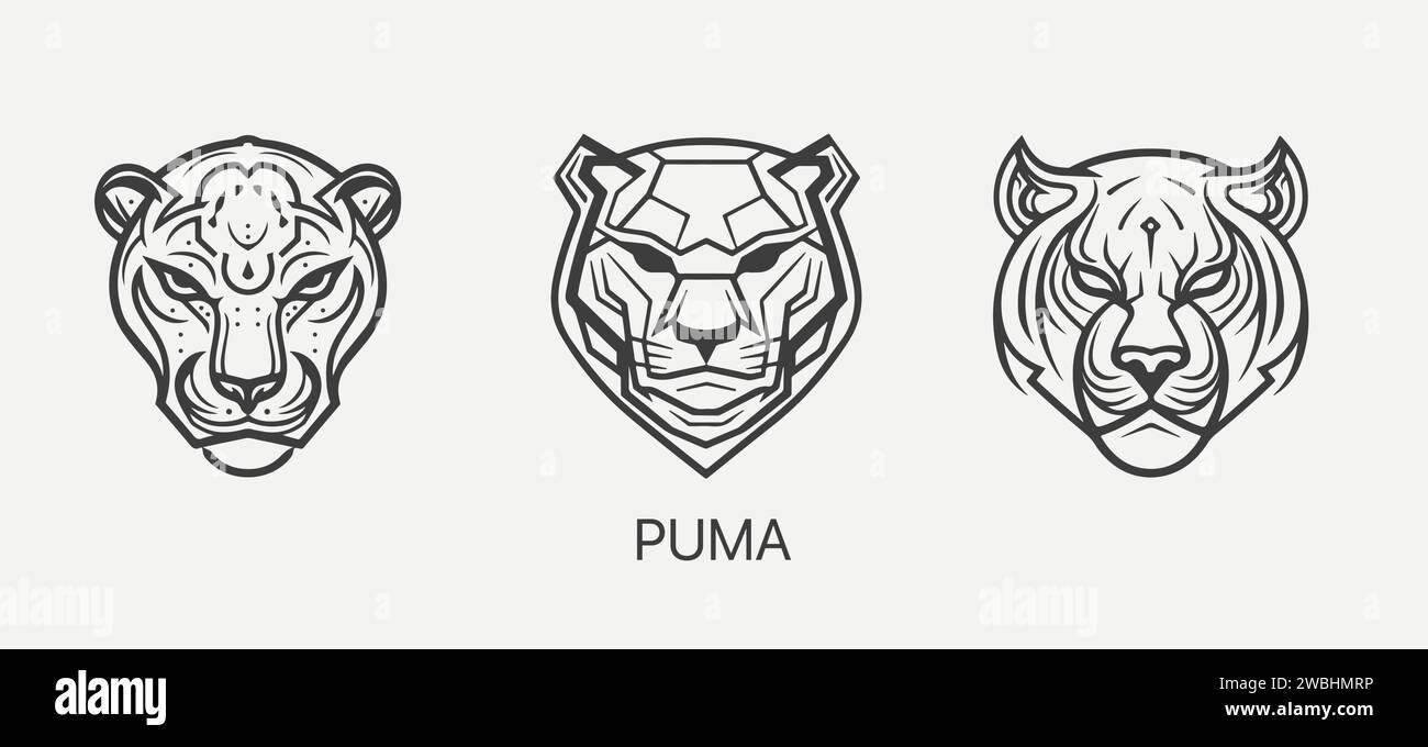 Modern abstract Puma or Jaguar head vector logo template. Line art ...