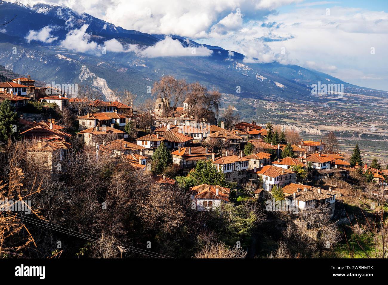 View of Palaios Panteleimonas traditional village in Mount Olympus, Pieria, Greece Stock Photo ...